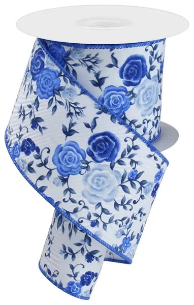 2.5 Inch By 10 Yard Blue Mini Roses Ribbon – TMIGifts