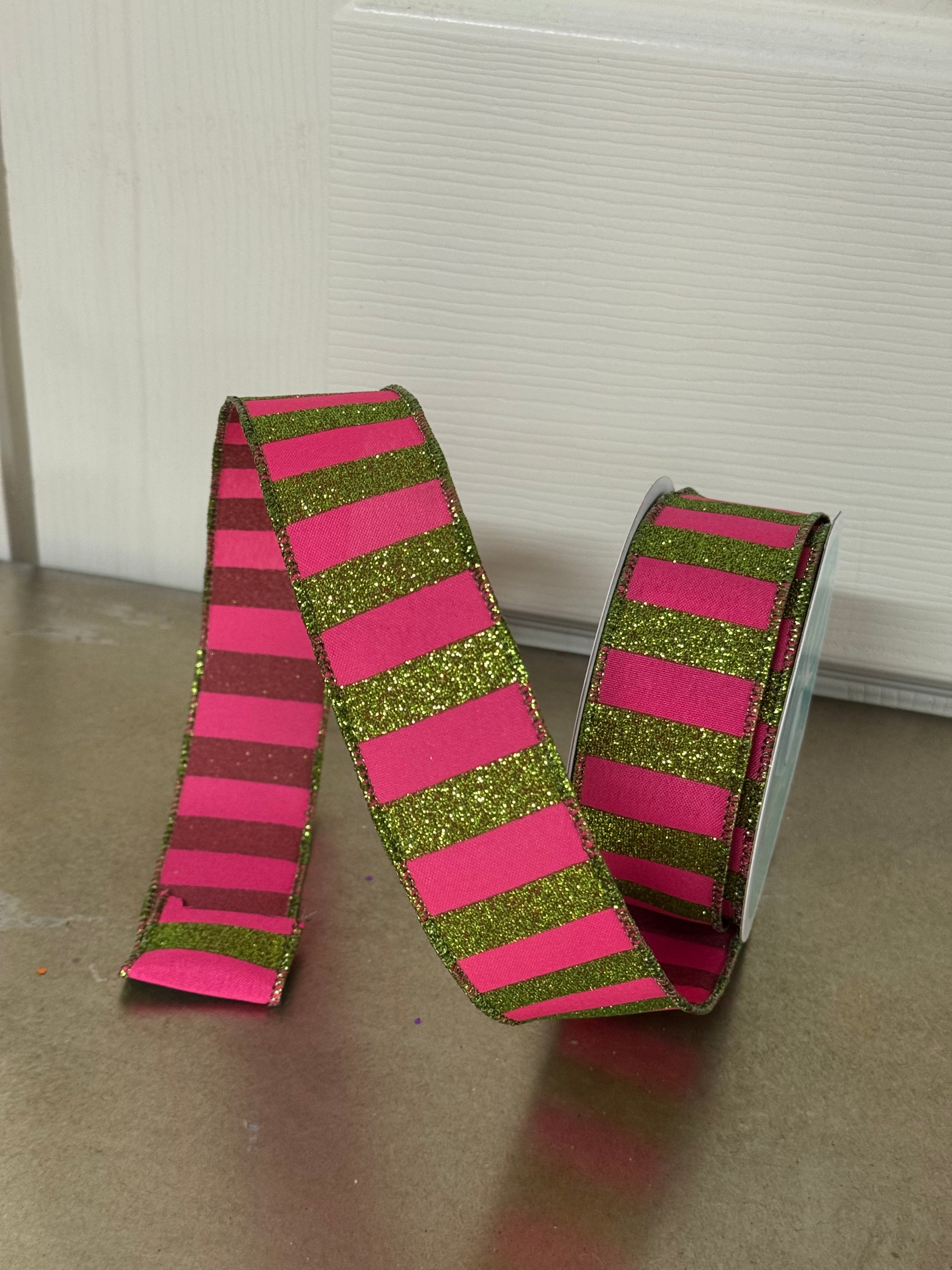 1.5 Inch By 10 Yard Lime Green And Hot Pink Striped Ribbon – TMIGifts