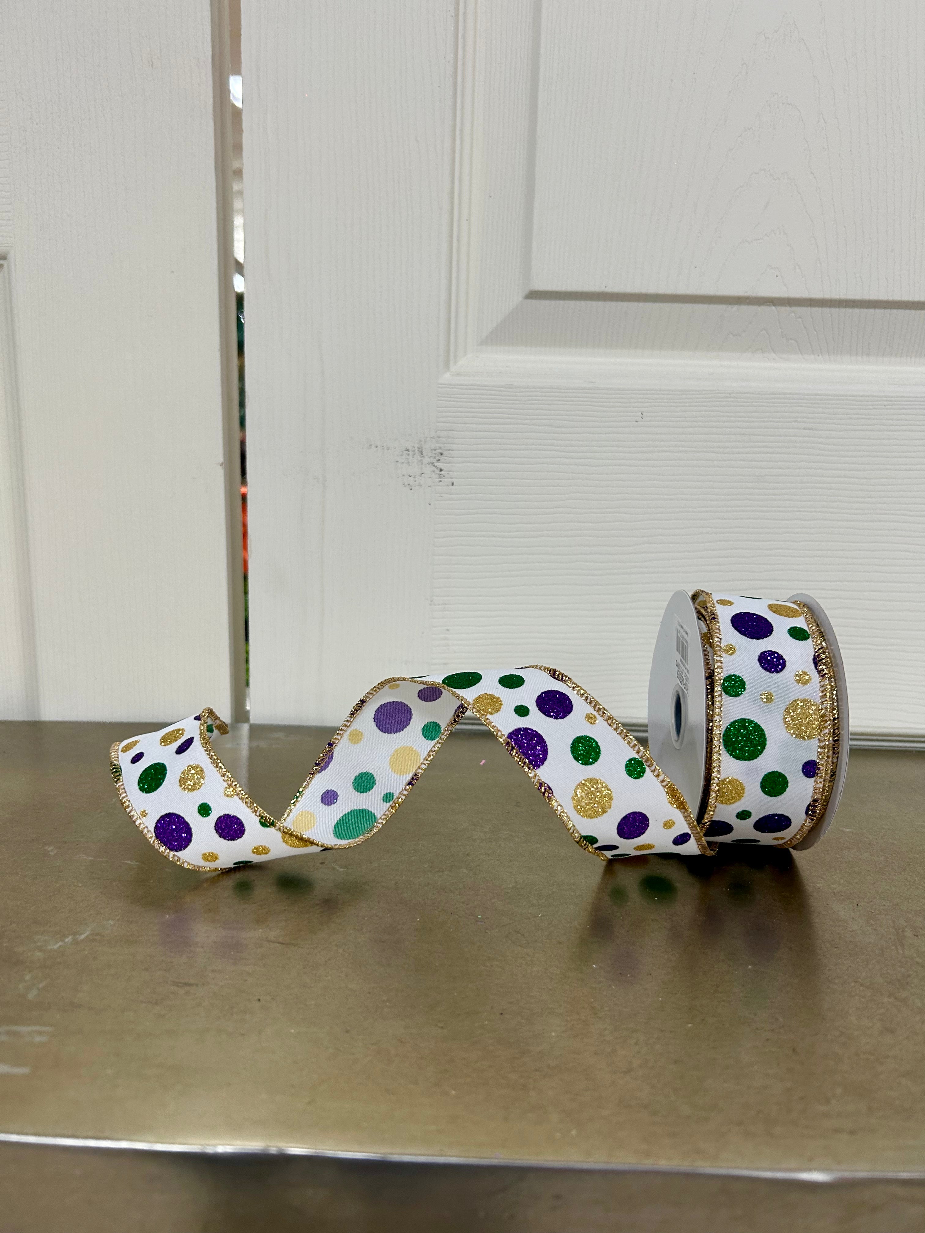 1.5 Inch By 10 Yard Purple Green And Gold Polka Dot Ribbon – TMIGifts